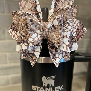 Stanley Python Snake Print Gold White Brown Bow Straw Topper - Etsy