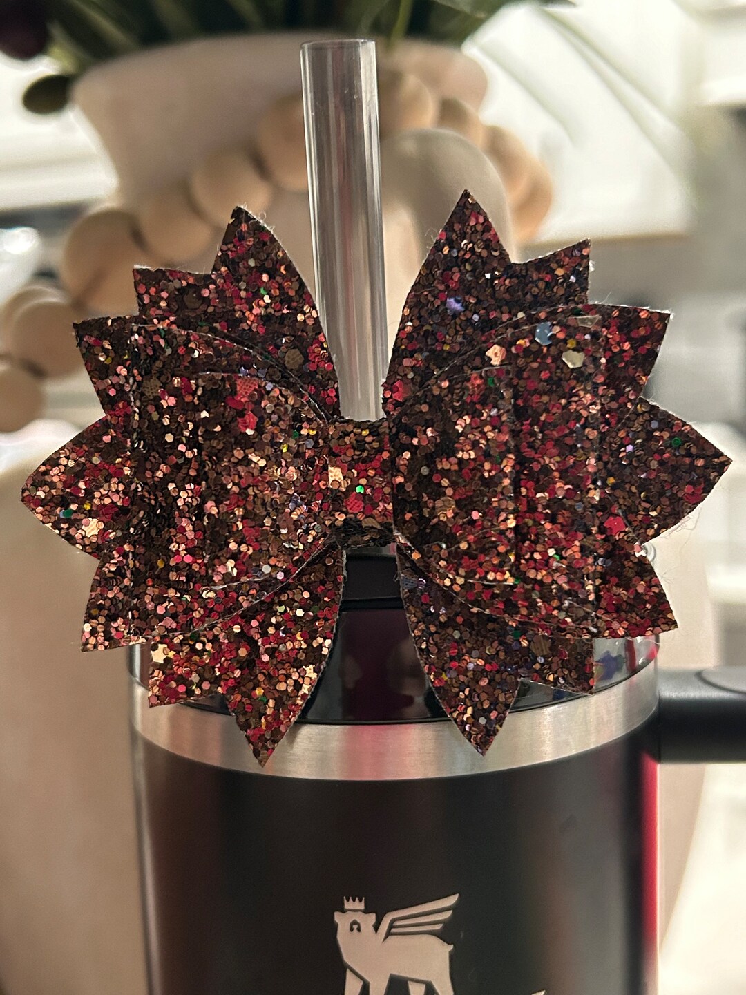 Stanley Glitter Textured the Chocolate Gold Brown Copper Bow Straw ...