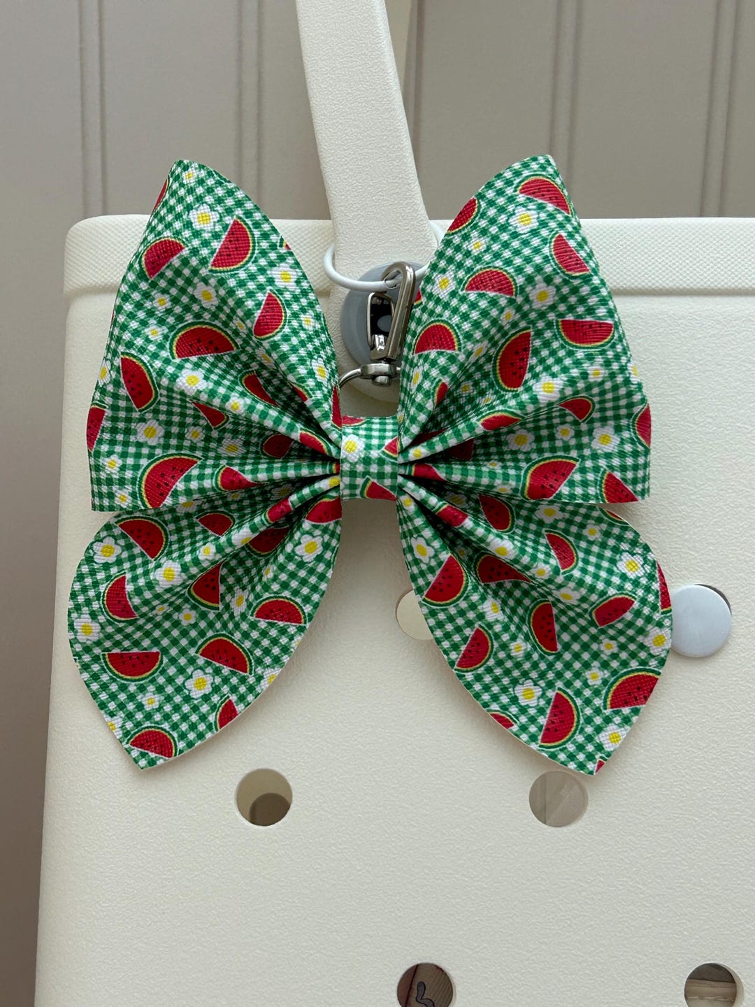 Bogg Bag Watermelon Flower Gingham Jumbo Faux Leather Bow Keychain Bag ...