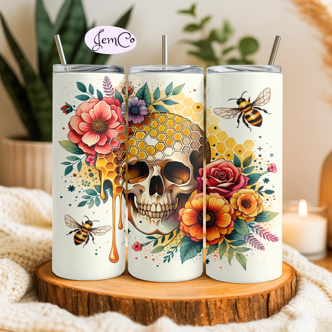 Honeycomb Skull Tumbler Wrap | Bees & Flowers Nature Design | 9.3x8.2in ...