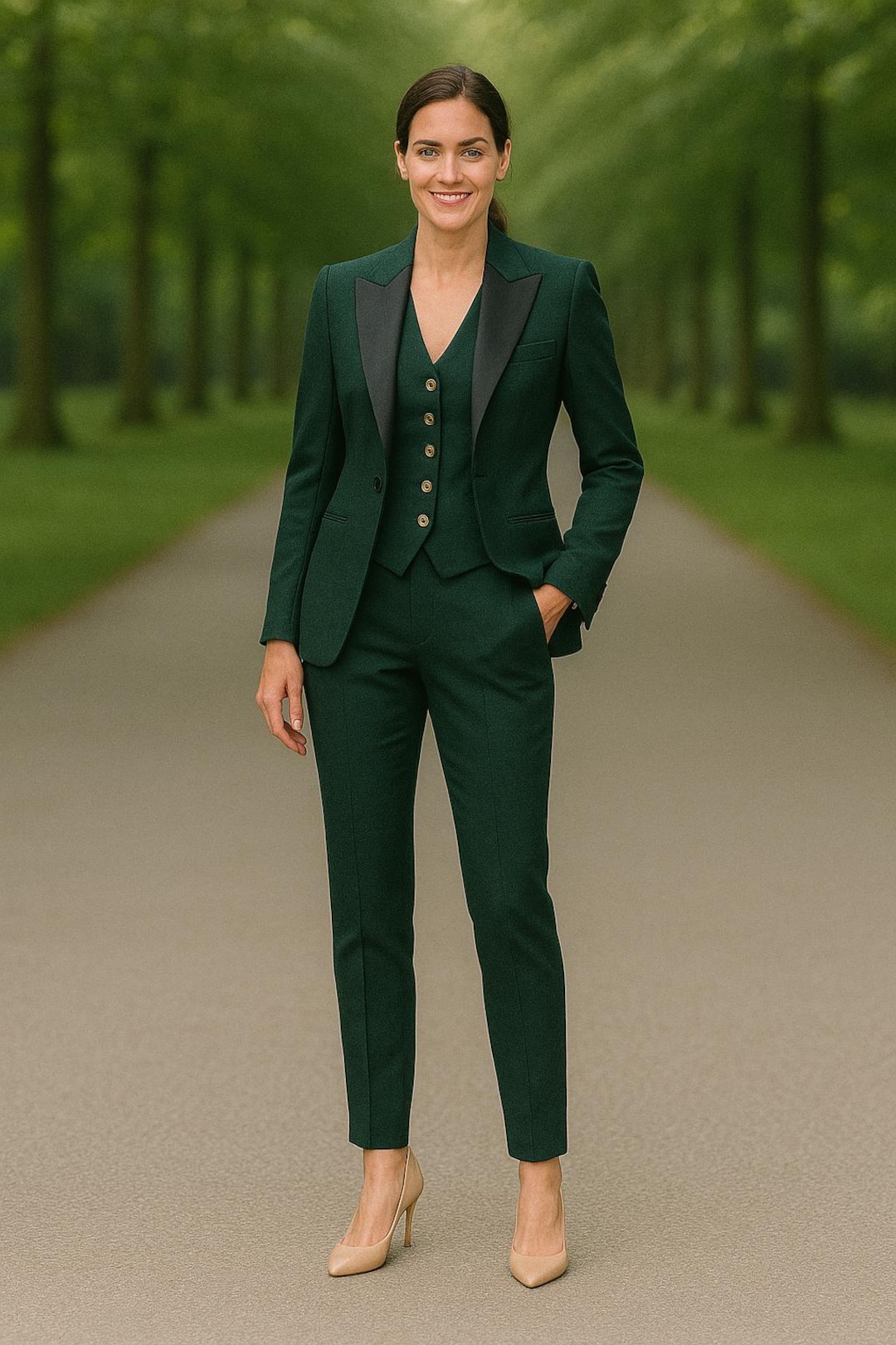 Women's Green Color 3 Piece Suit - Tailored Blazer Set - Custom Formal ...