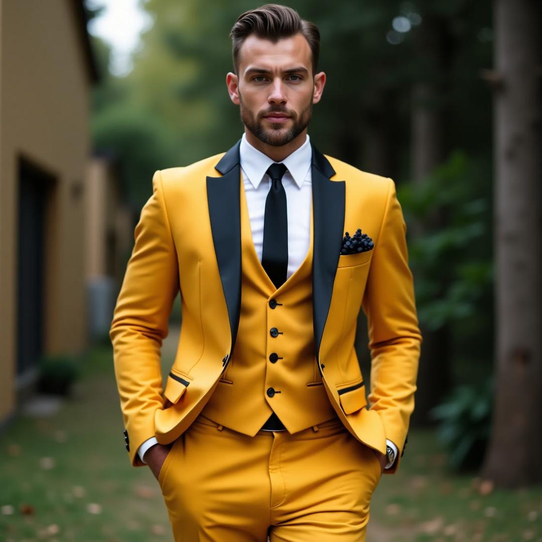 Elegant Mustard Yellow Color Tuxedo 3 Piece Men's Suit - Custom ...