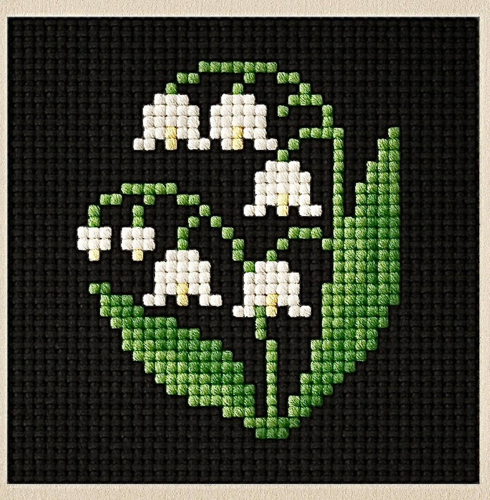 Lily of the Valley Cross Stitch Pattern PDF | Mini Flower on Black ...