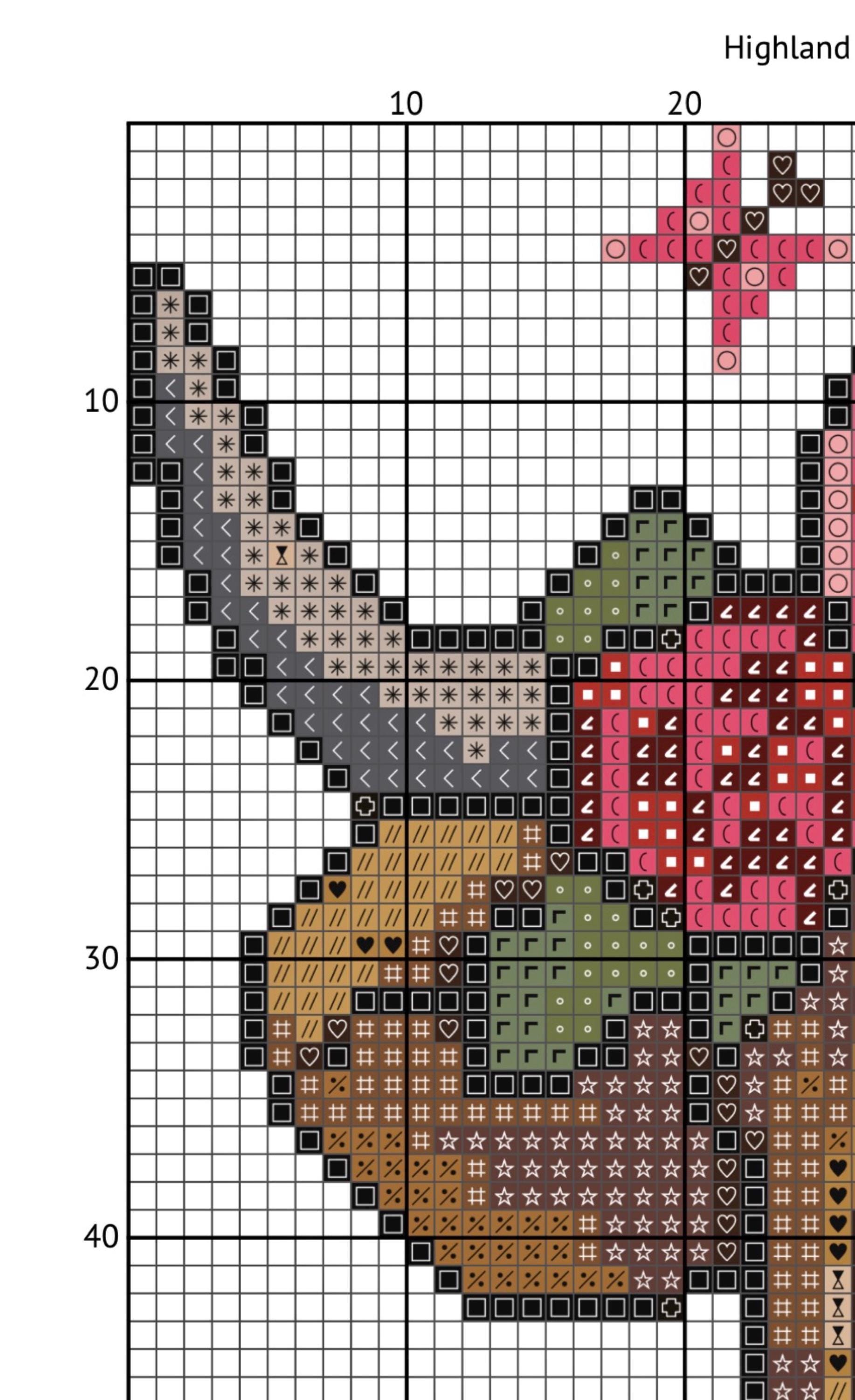 Highland Cow Roses Cross Stitch Pattern PDF | Flower Crown Baby Calf ...