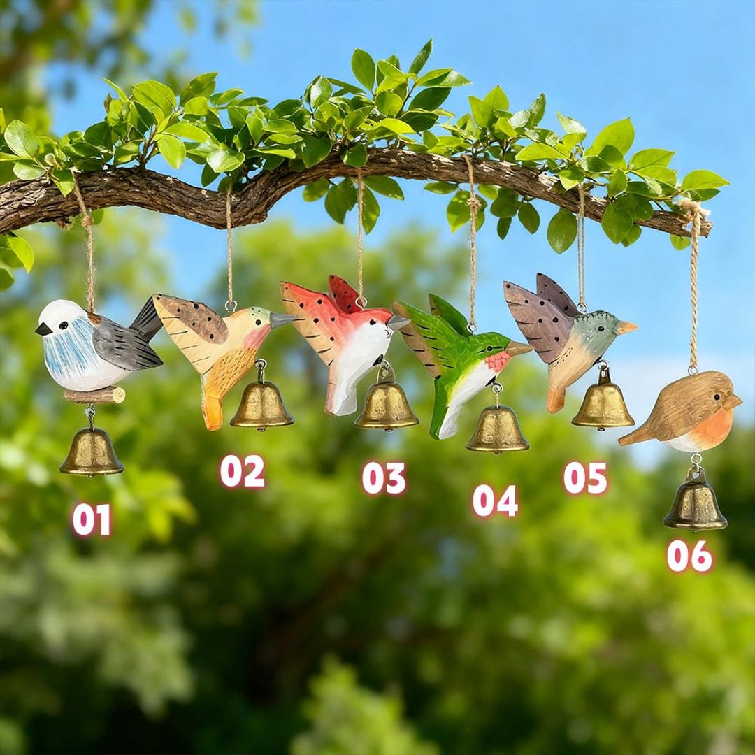 Handcrafted Wooden Bell Bird Ornament, Solid Wood Outdoor Decor, Unique ...