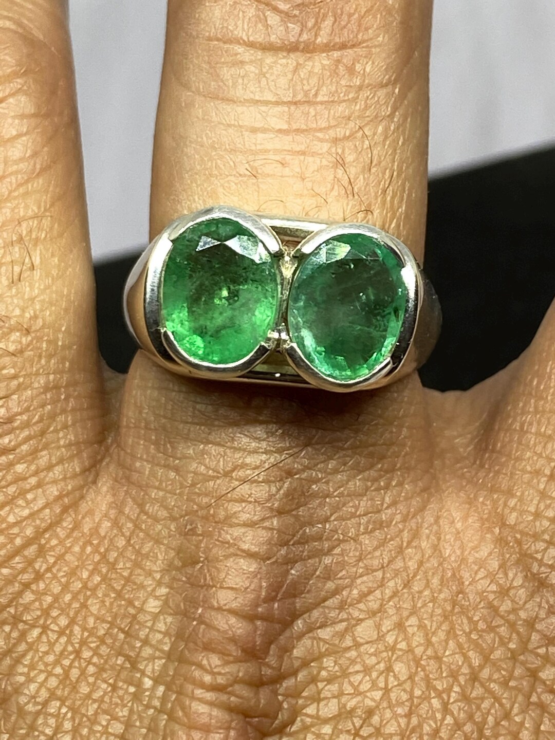 Emerald Dual-stone Ring for Men: Heavy Sterling Silver, No-heat Gem - Etsy