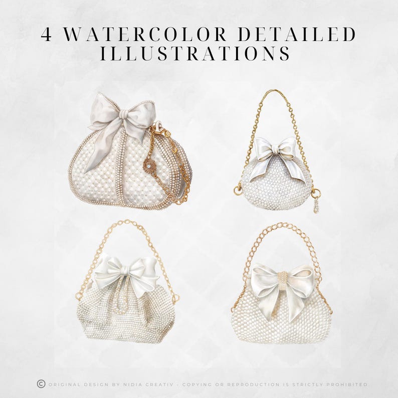Watercolor Beaded Bag Clipart Set: Vintage Pearl Handbag Pngs - Etsy