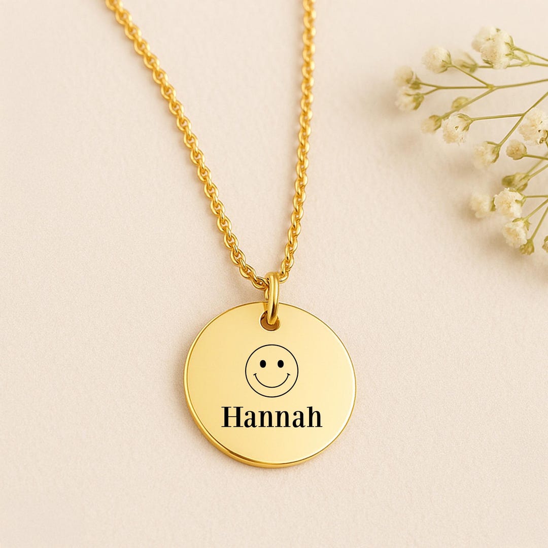 Necklace With Smiley Face & Engraving | Gold-plated | Good-mood Jewelry ...