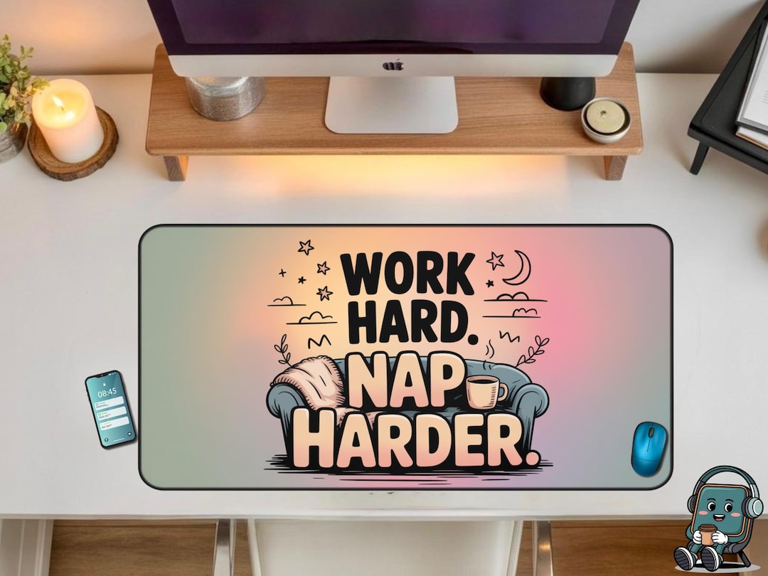 Work Hard Nap Harder Desk Mat Funny Large Mouse Pad for Students Cute ...