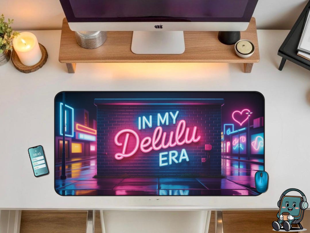 Delulu Era Neon Desk Mat XL Aesthetic Mouse Pad for Girls Large Anti ...