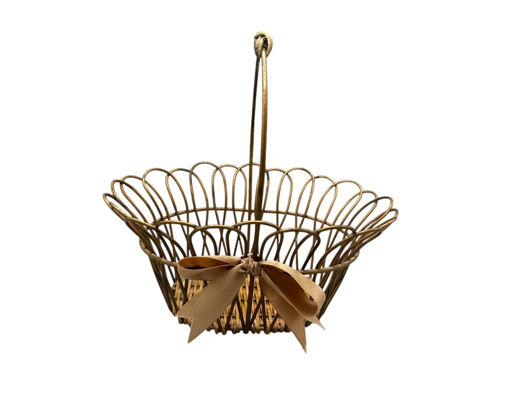 Bronze Wire Basket, With Cord Wrapped Handle Wicker Base, 10x10x8.5 ...
