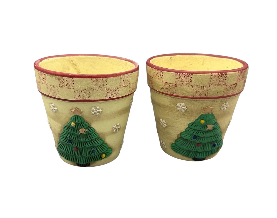 Christmas Tree Relief Round Plant Pot, Snowflakes, Checkers, Set of 2 ...