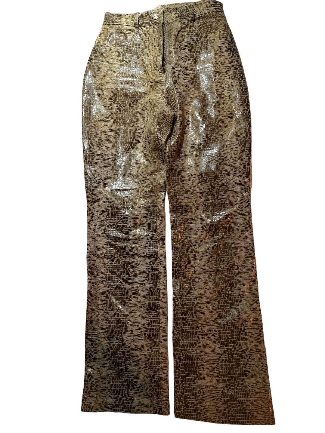 Snake Skin Leather Pants, Denim Cut, Pocket, Fully Lined, Beige, Tan ...