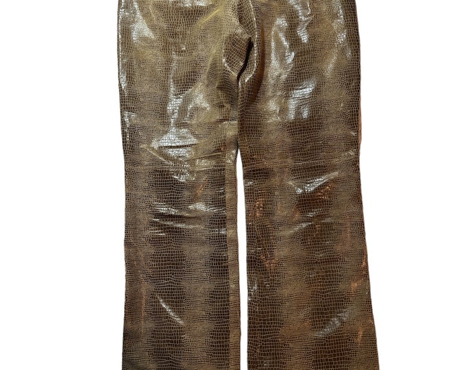 Snake Skin Leather Pants, Denim Cut, Pocket, Fully Lined, Beige, Tan ...