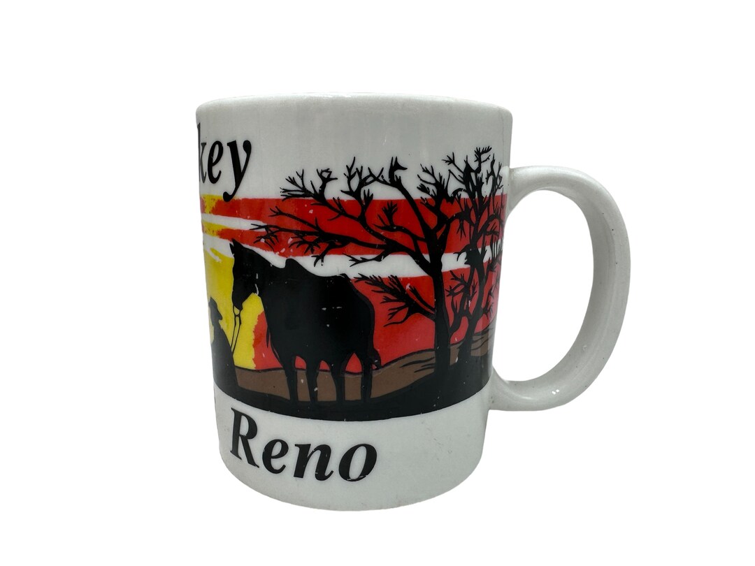 Vintage Reno Coffee Mug Mickey, Cowboy, Horse, Sunset, Orange, Yellow ...