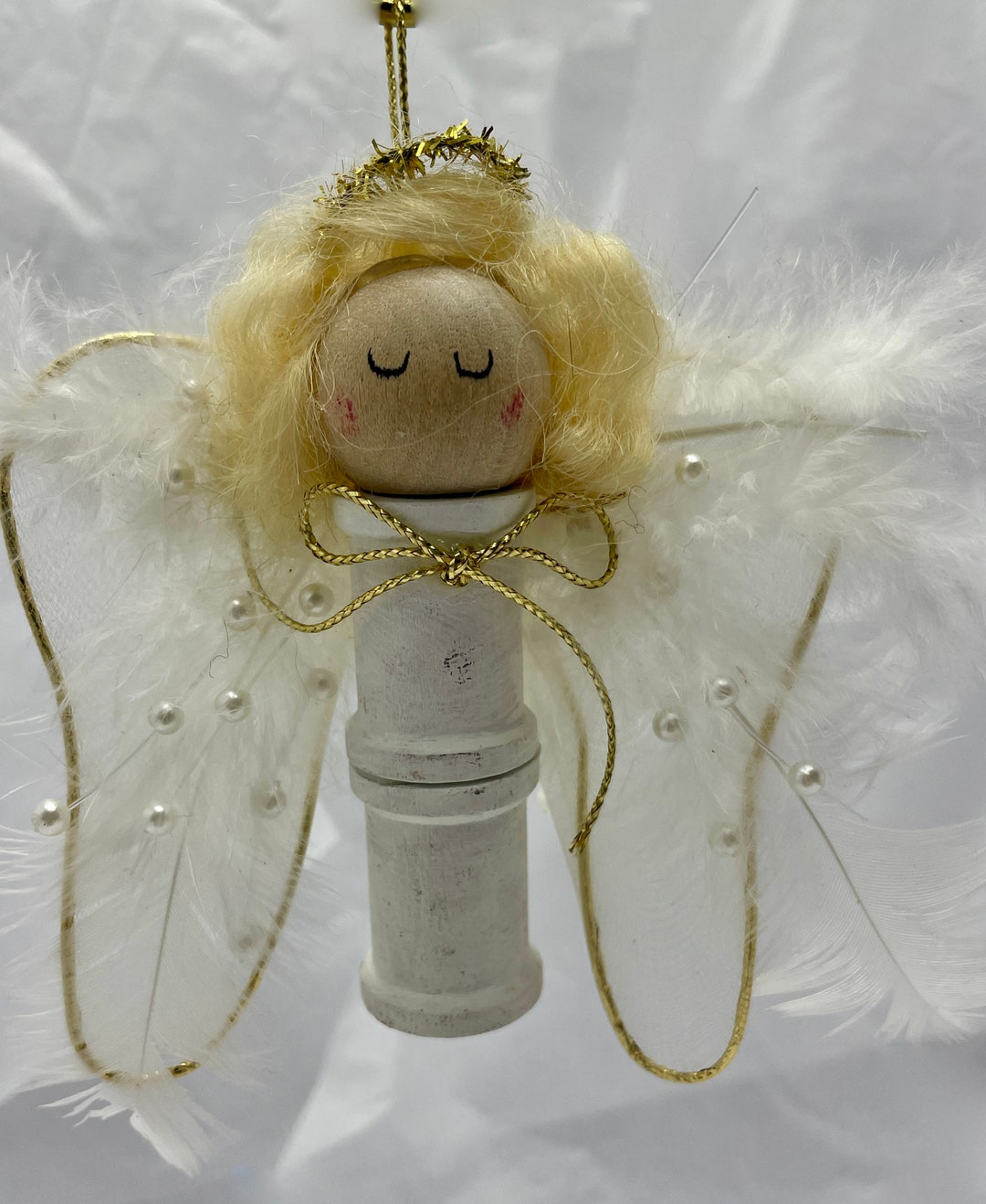 Thread Spool Christmas Angel Ornament Vintage, Hand Made, Feathered ...