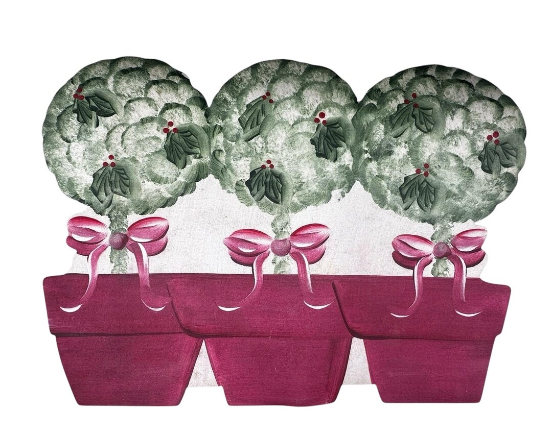 Hand Paonted Carole Shiber Placemats, Set of 4, 19.25x15” Potted Holly ...