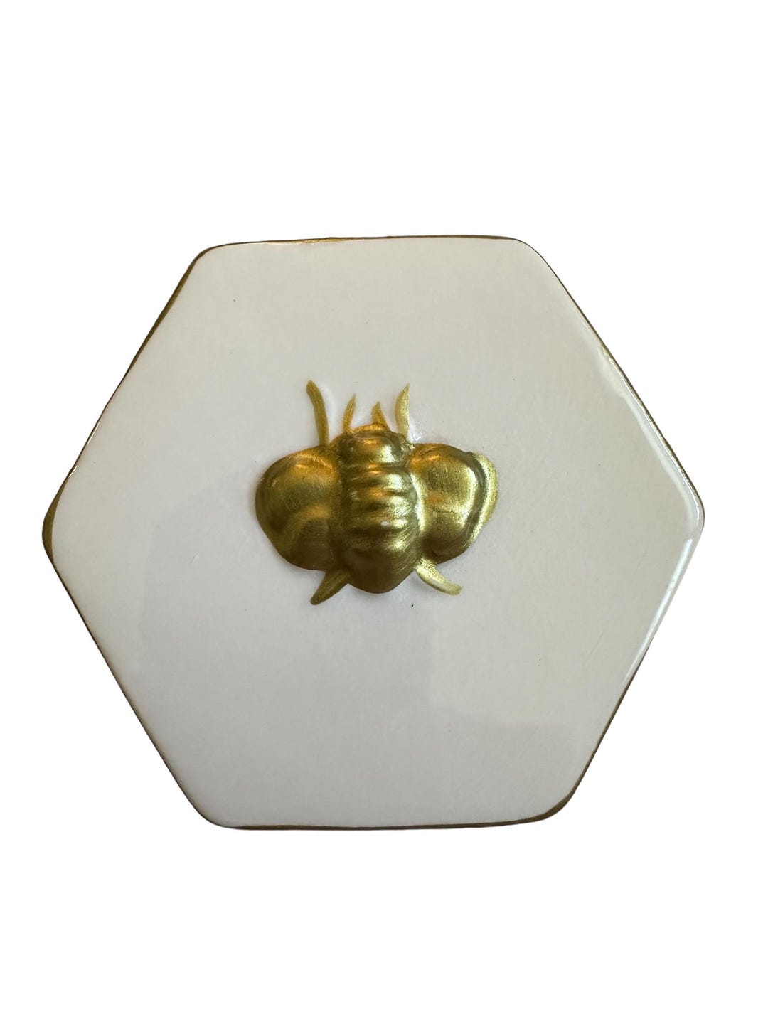 Beehive Bumble Bee White Porcelain Gold Trinket Box Vintage 3.5x2.25 ...