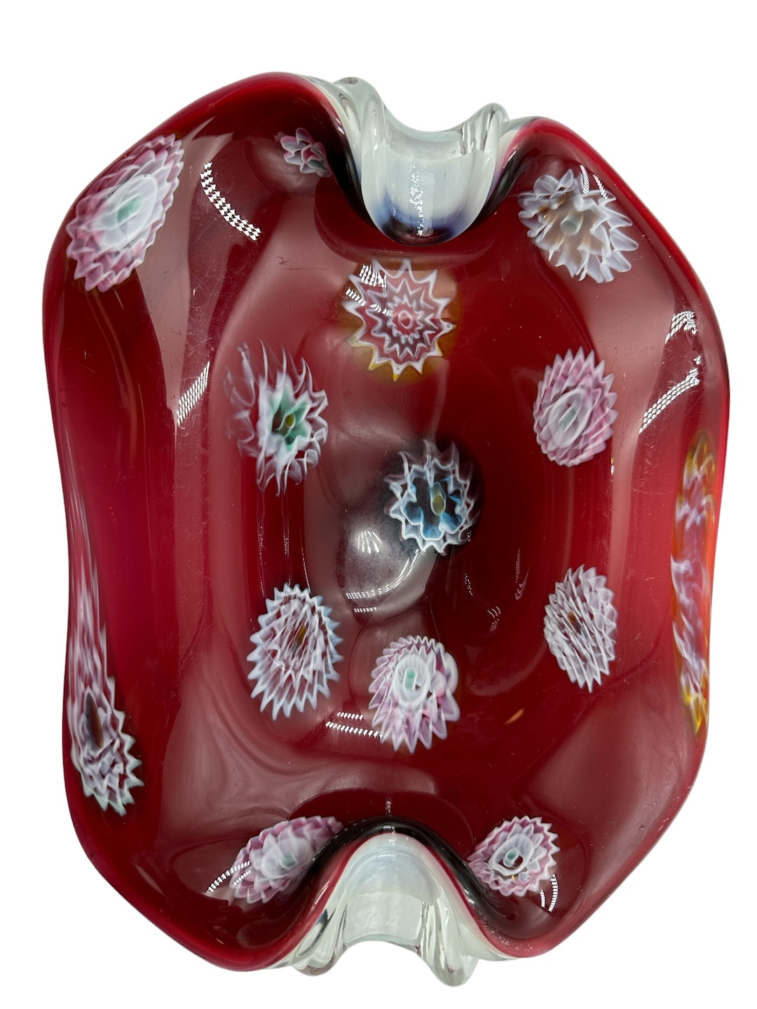 Murano Millefiori Red Bowl Candy Dish Art Glass Red Tutti Fruity ...