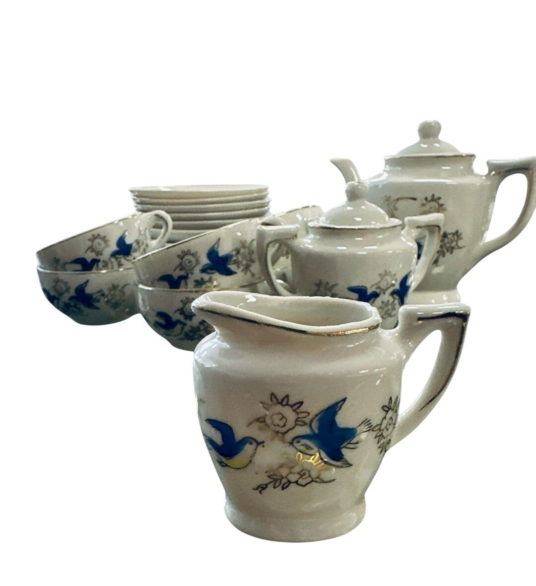 Childs Tea Set MINT Japan, Swallows Roses Gold Trim 26 Pcs Cups Saucers ...