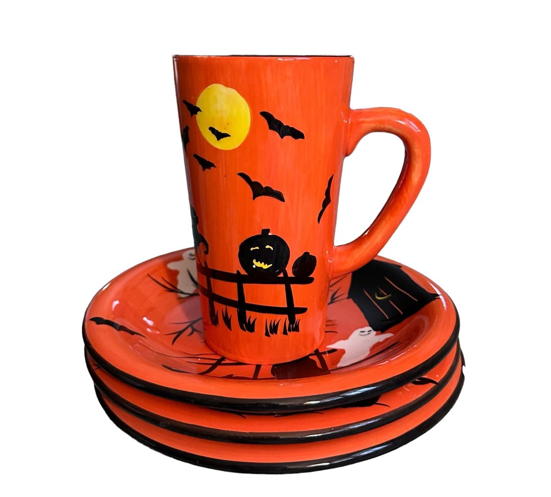 Vintage 1990s Sakura Haunted Hideaway Halloween 3) 8” Black Cat Ceramic ...