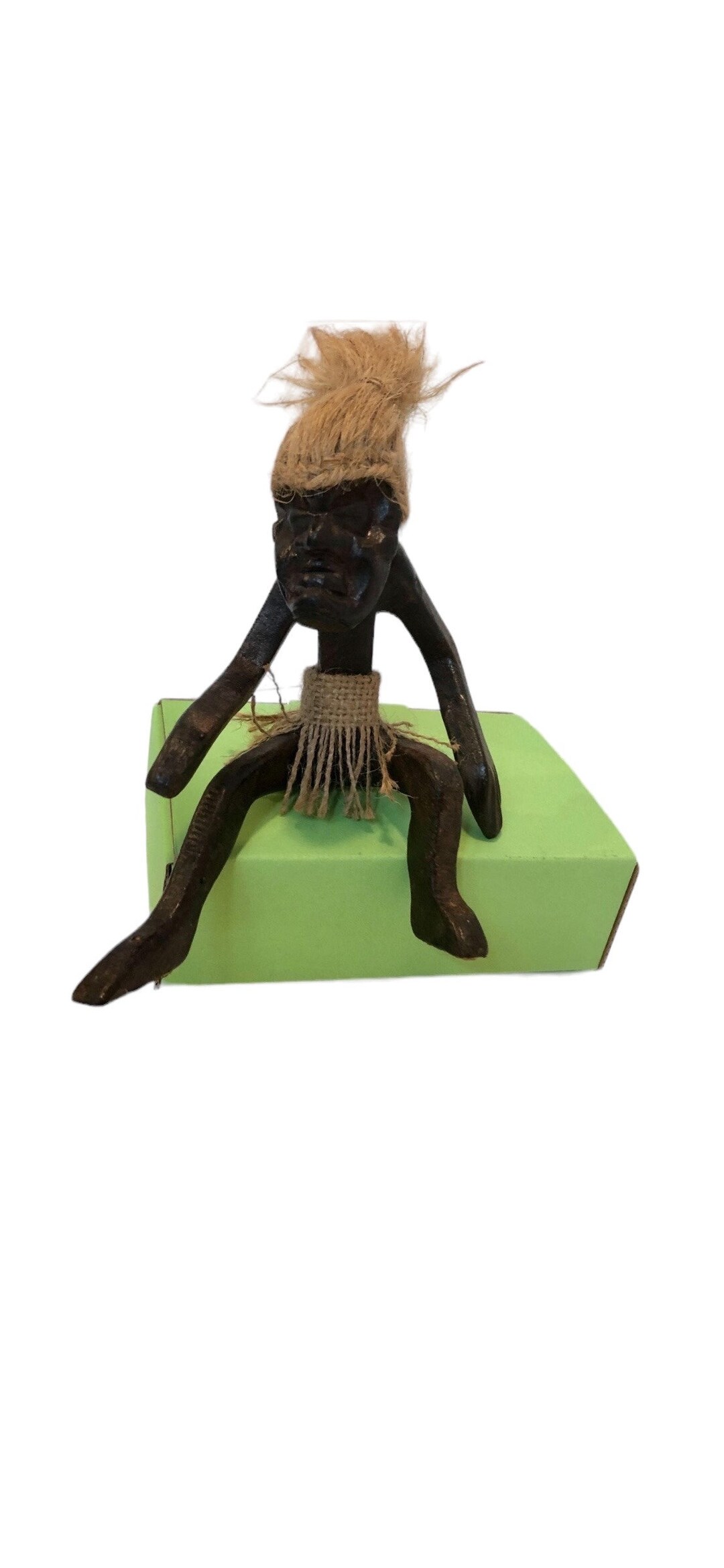 African Shelf-sitter Hand Carved Native Man With Jute Skirt and Hair ...