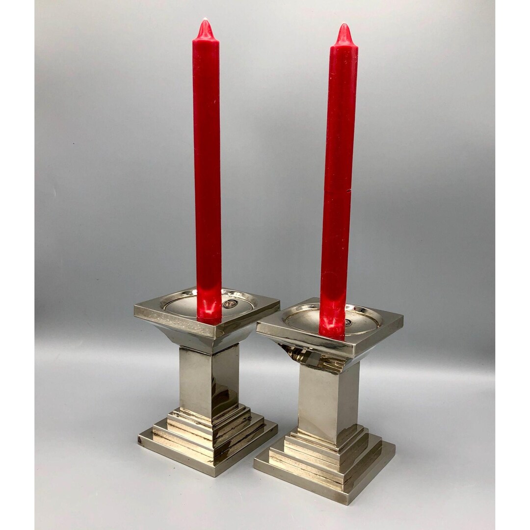 Pair Godinger Silver Plate Gothic Cubist Style Candle - Etsy