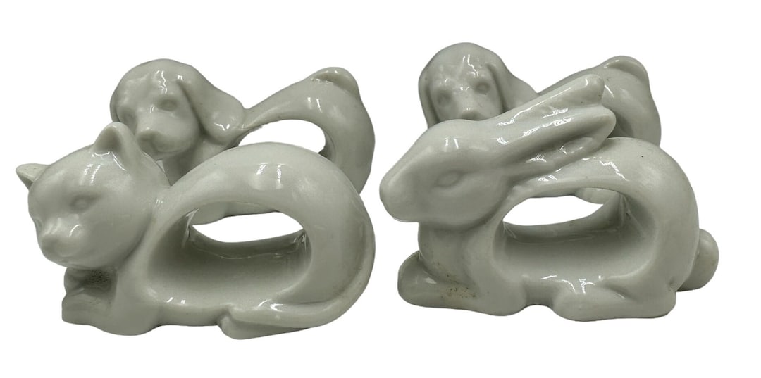 Vtg 1984 Kmart Japan Set of 4 White Porcelain Animal Napkin Rings ...