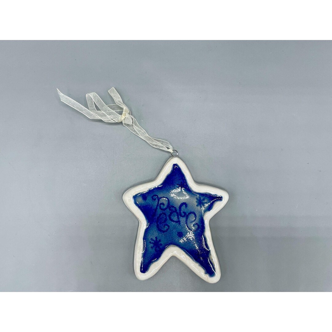 Ceramic PEACE STAR Christmas Ornament, Handmade, Cobalt Blue - Etsy