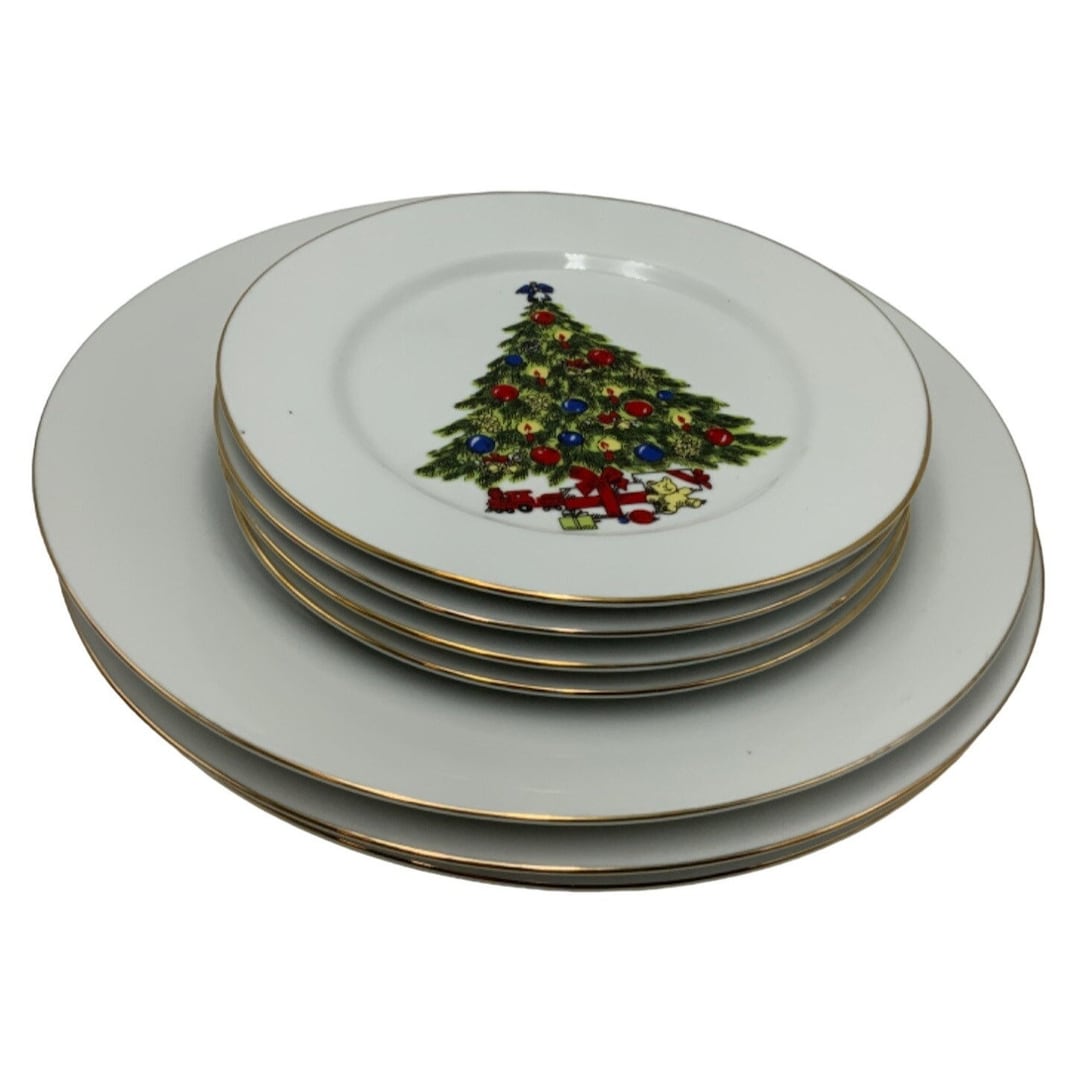 Trisa Fine China TRS1 Christmas Tree 4 Dessert Bread Plates and 3 ...