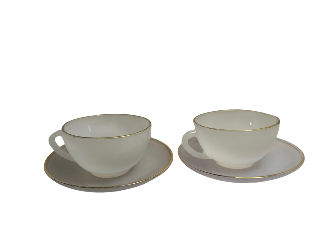 Arcopal Tea Cup & Saucer, Vintage Cream Iridescent Arcopal Cup, Gold ...
