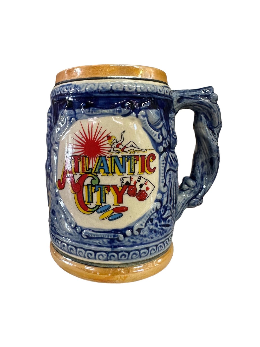 Vintage Atlantic City Blue Mug Stein Made in Japan 4.75x5” Excellent ...