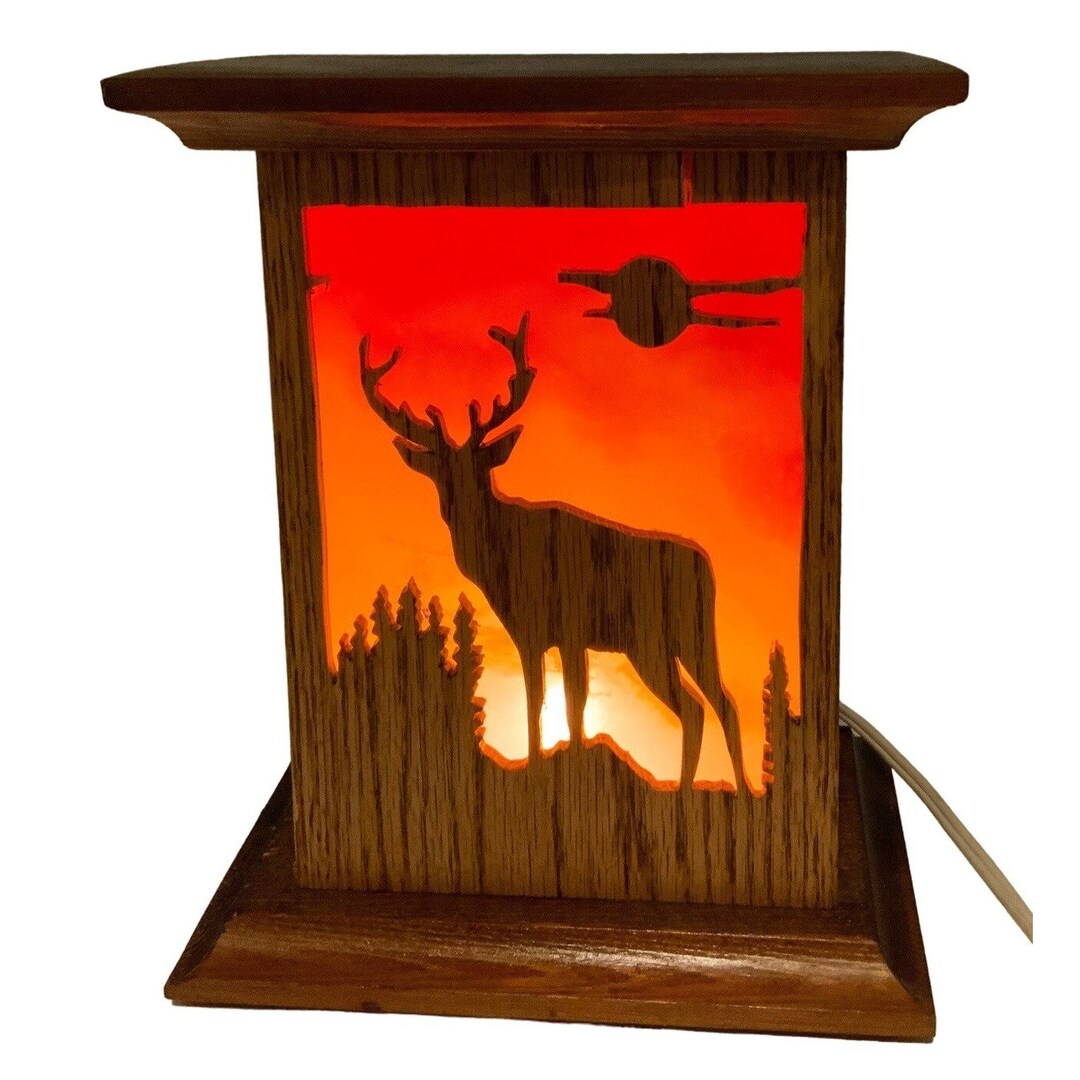 Buck, Deer, Elk, Tabletop Console Lamp, Night Light, Wood, Vintage ...