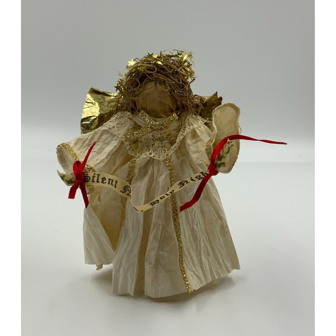 Colonial, Farmhouse Spool Angel With Silent Night Banner, Vtg 6 Inch ...