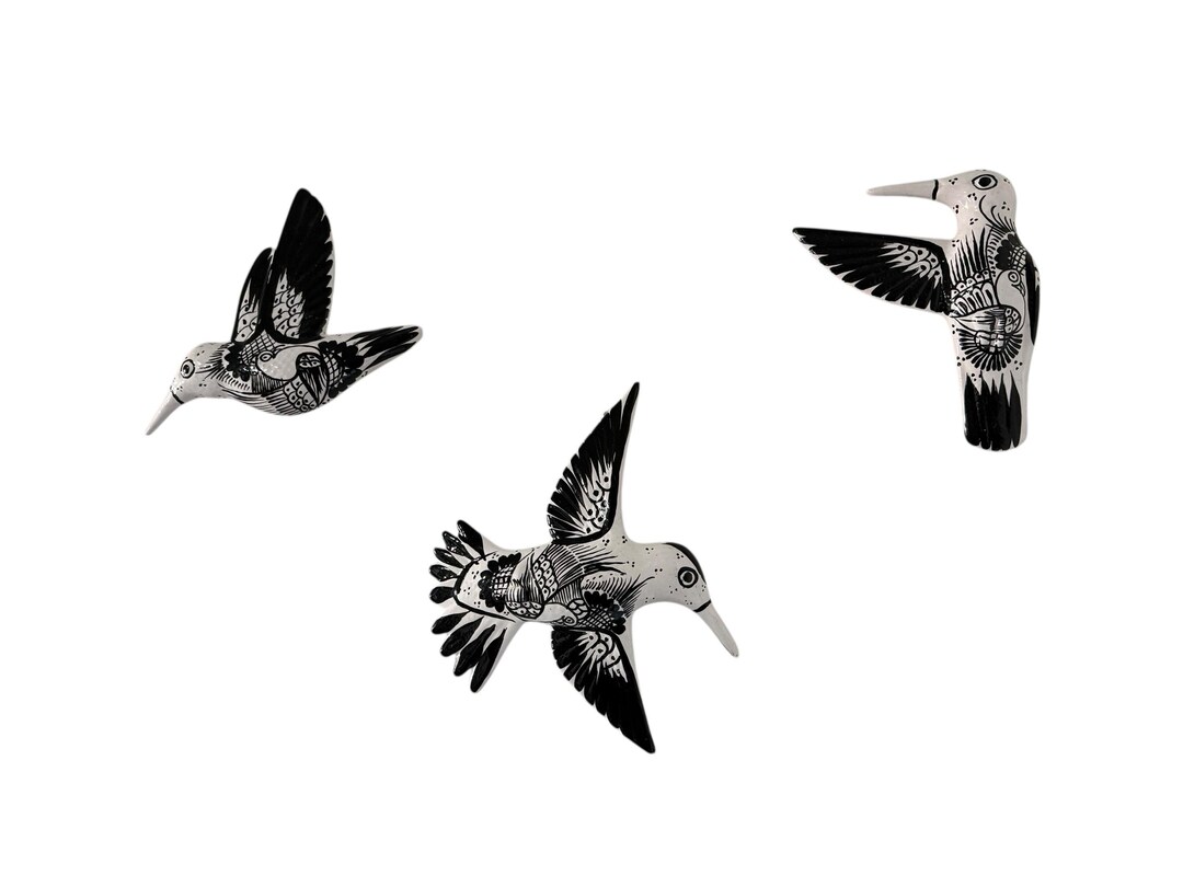 Mexican Tonala Triptych, 3 Piece, Hand Painted Birds, Hummingbirds ...