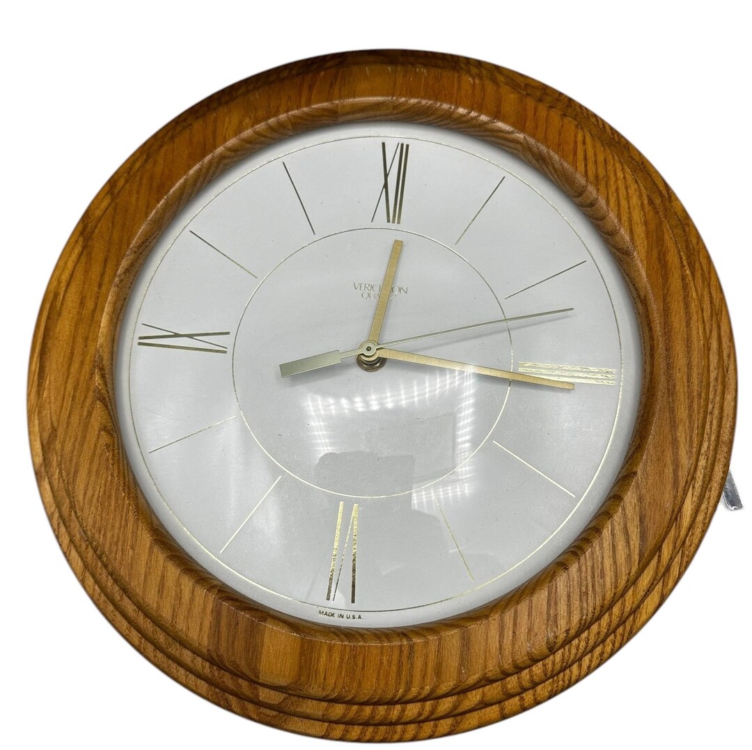 Verichron Clock Movement and Dial Round Solid Fruitwood Vintage ...