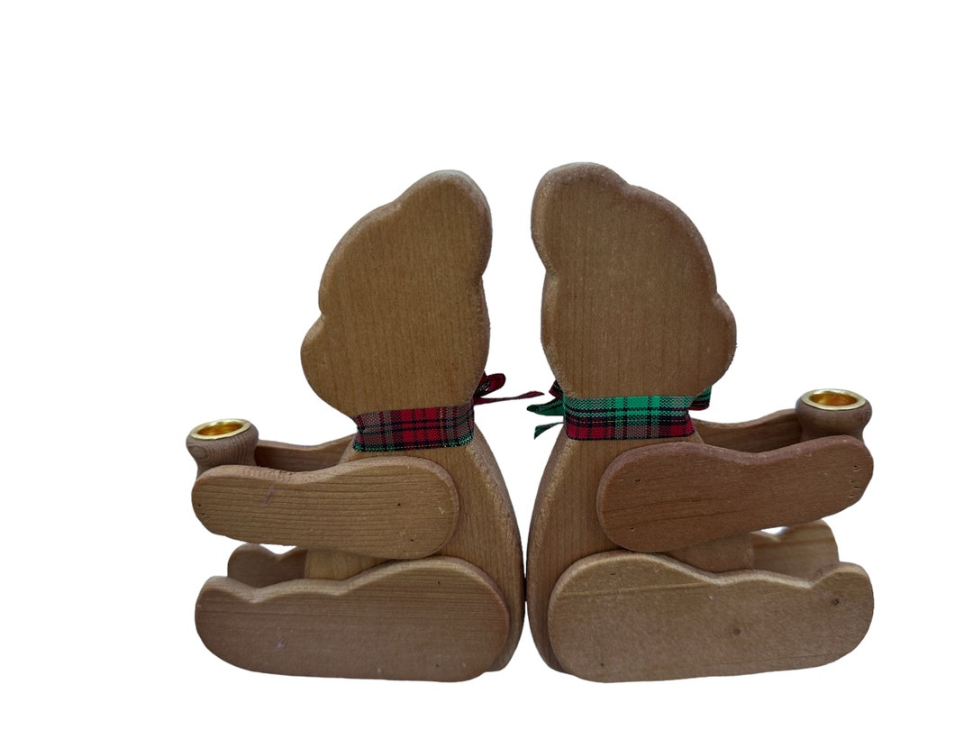 Wooden Teddy Bear Taper Holders, Pair Vintage - Etsy