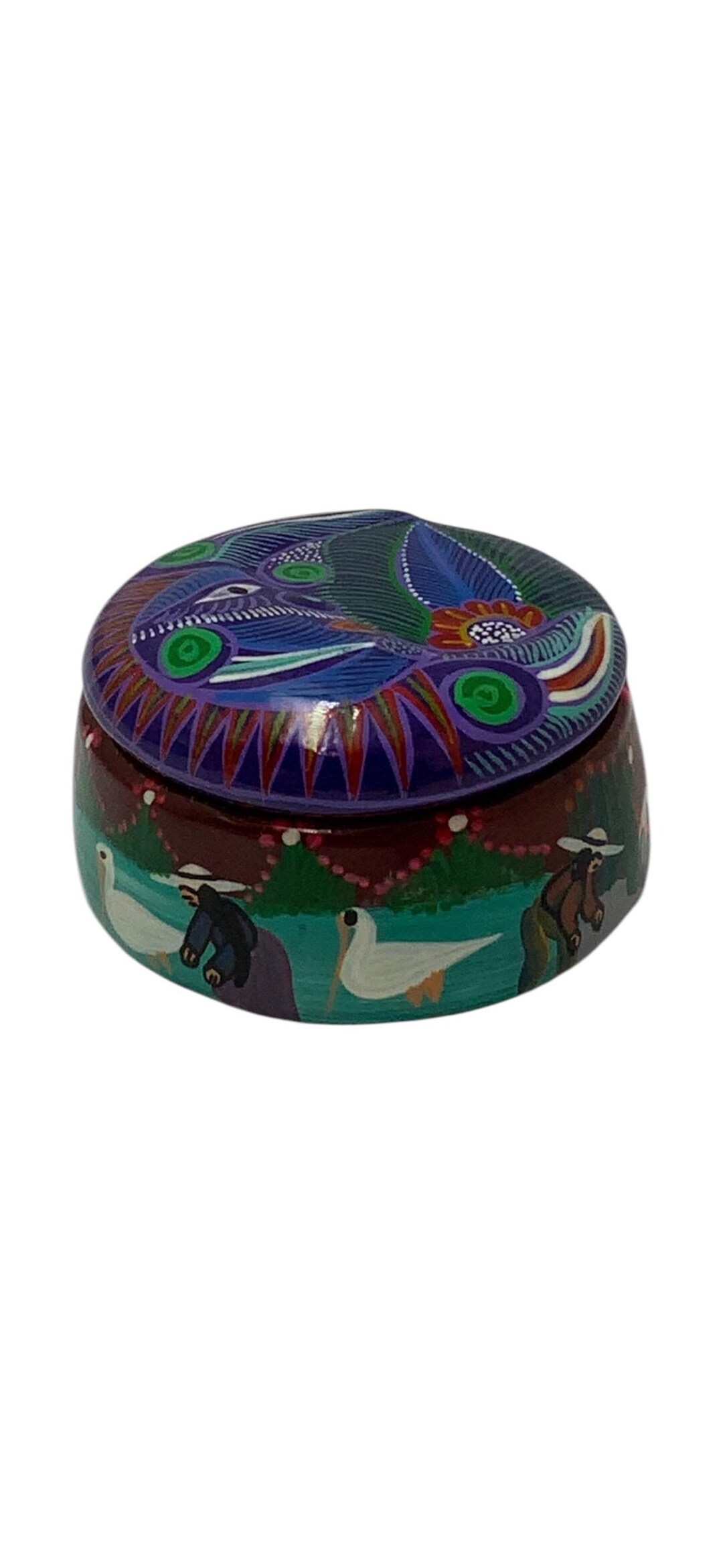 TERRA COTTA Mexican Red Clay Pottery Trinket Box, Lid, Vintage, Purple ...