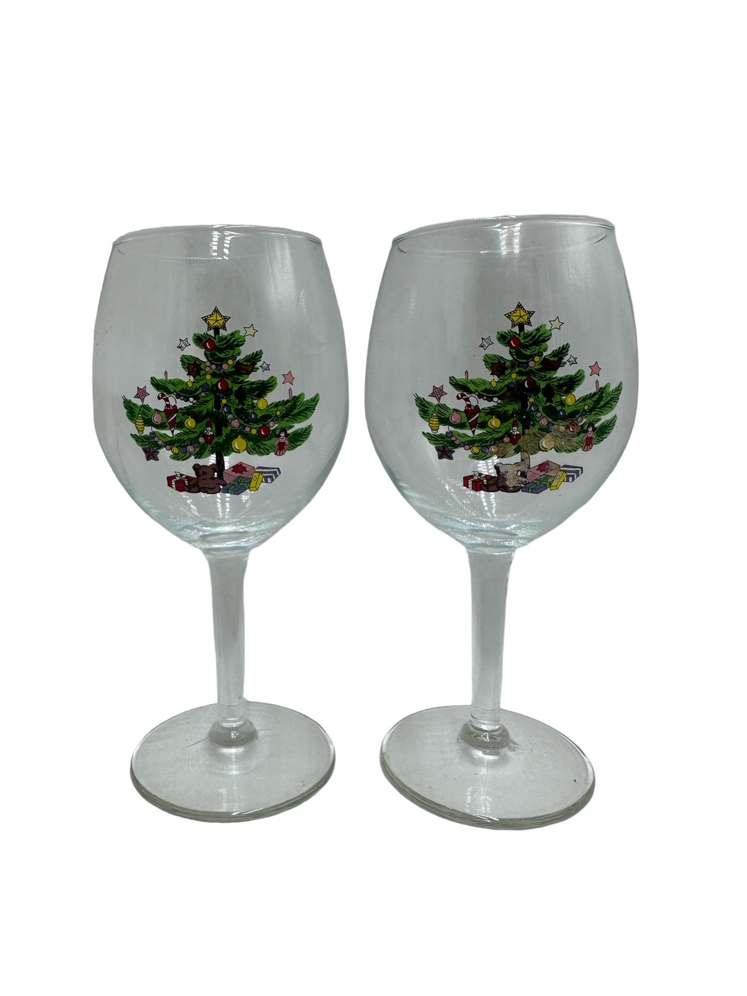 2-nikko Happy Holidays Christmas Tree No Gold Trim 10oz Wine Glasses - Etsy