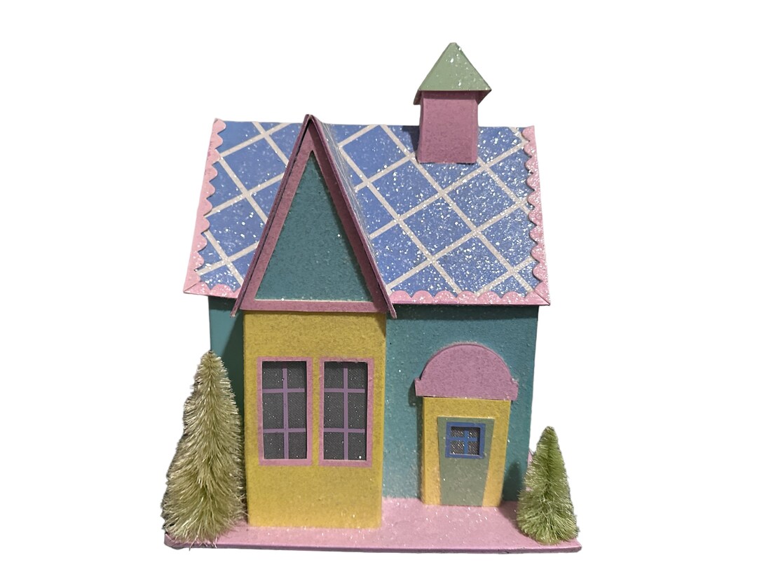 Pink Putz Style Paper House, Shimmer, Sparkle, Large, Cottage Battery ...
