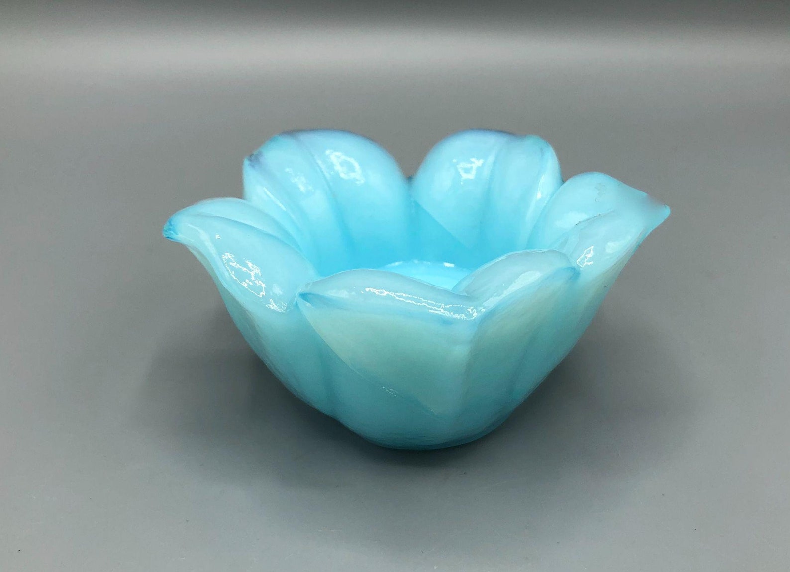 Handblown Clear and Opaque Slag Glass Powder Blue Glass Candle - Etsy