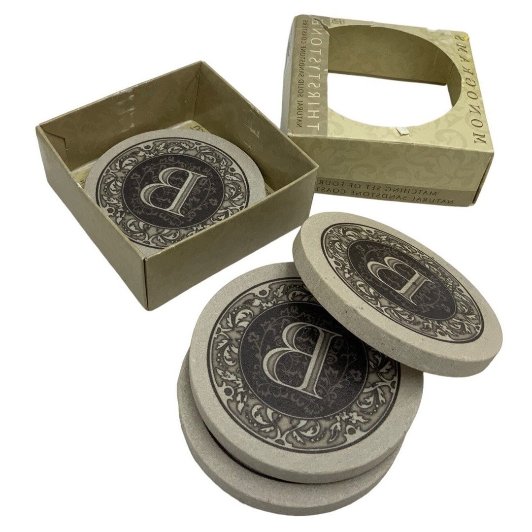 Thirsty Stone Natural Solid Sandstone Coasters Monogram B New in Box - Etsy