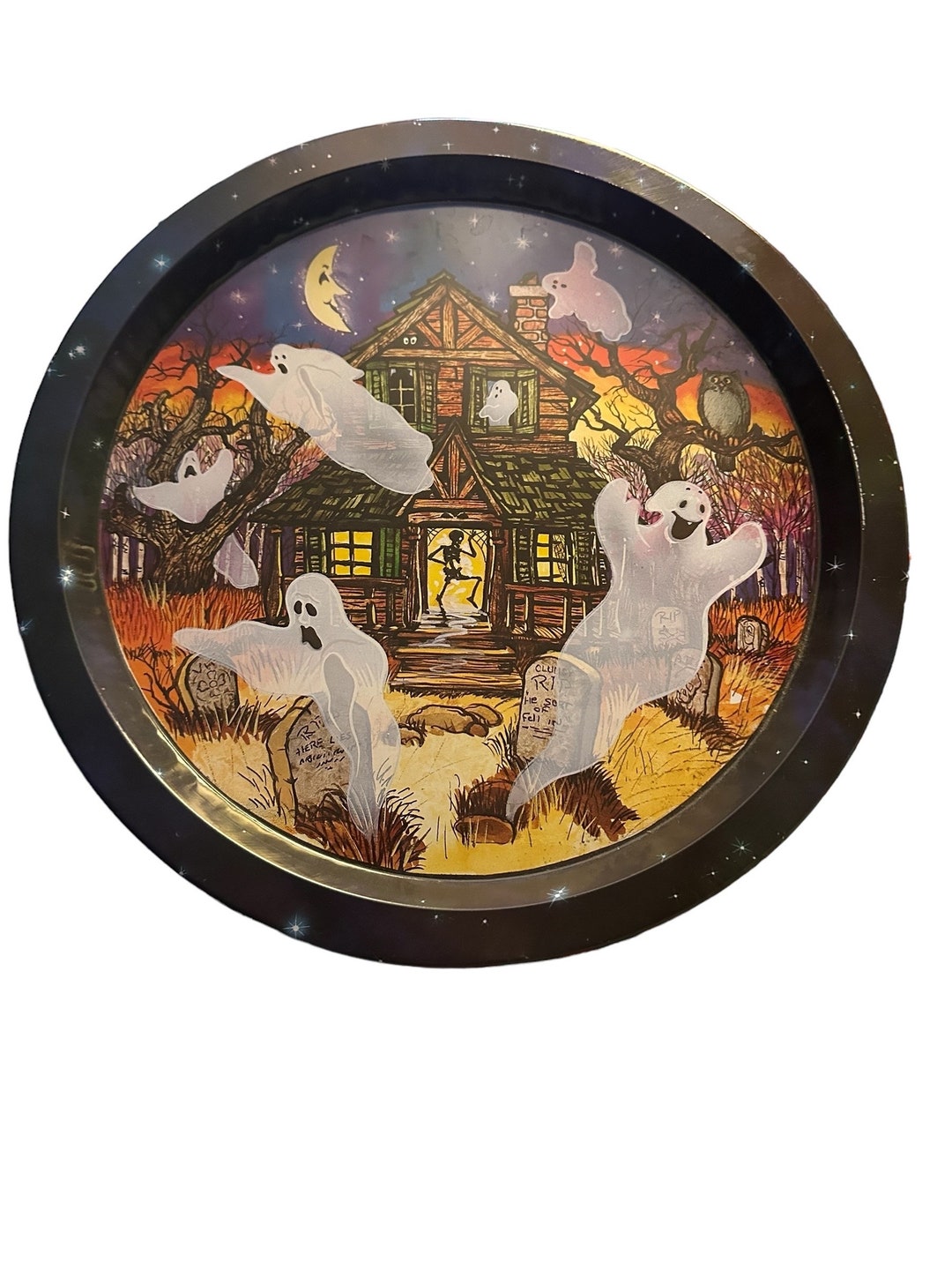 Halloween Metal Tray, 13 Inch, Ghosts, Haunted House, Skeletons - Etsy