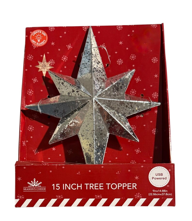 Star Tree Topper 15 Inch Lighted Mercury Glass Look Plastic Silver ...