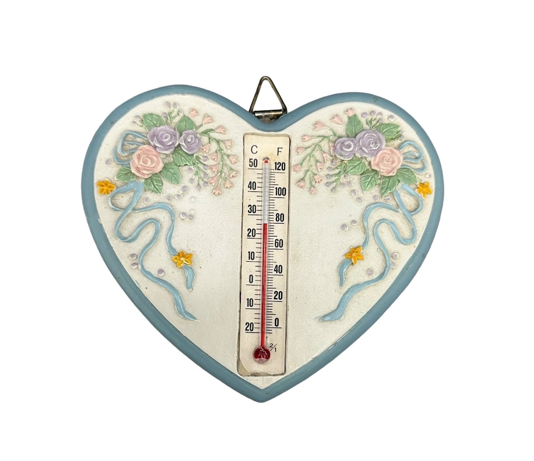 Ceramic Heart Temperature Gauge Thermometer Floral 1990 - Etsy