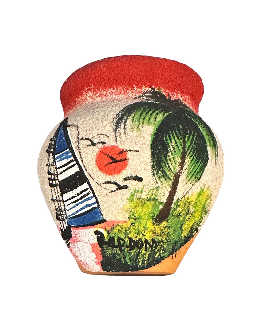 Clay Pot Dominican Hand Painted, Sailboat, Palm Trees, Sand Finished ...