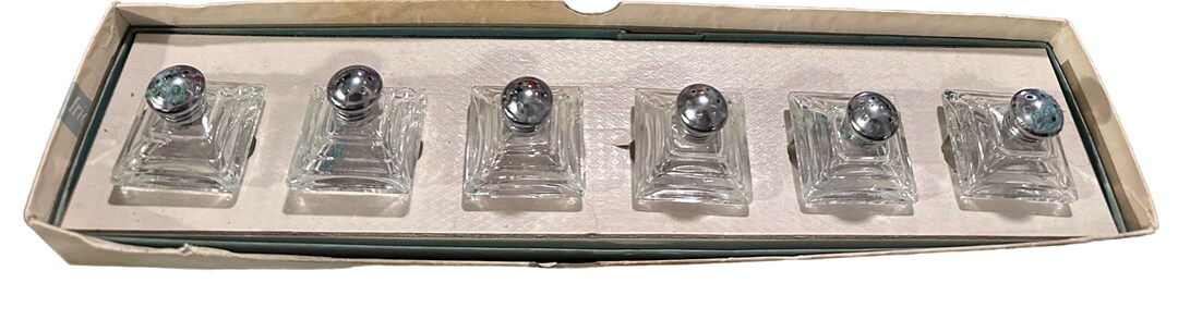 Set of 6 NIB Vintage Irice Pyramid Glass Salt & Pepper Shaker Sterling ...