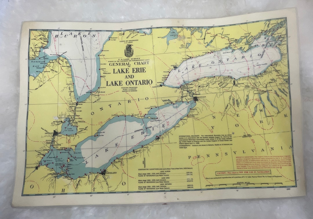 Lake Map Ontario, Erie, US Lake Survey, US Army Lake Huron, Vintage ...