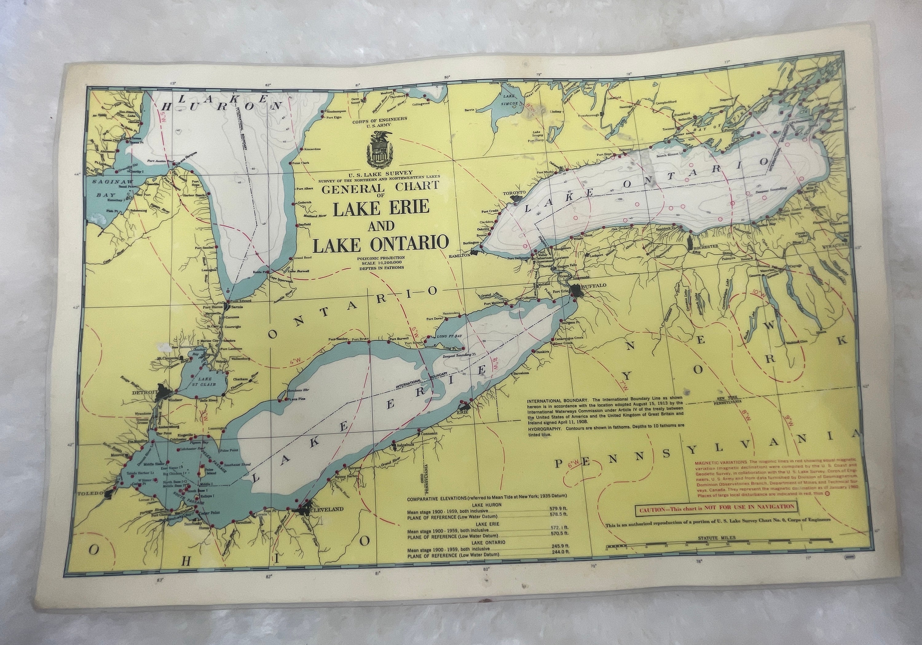 Lake Map Ontario, Erie, US Lake Survey, US Army Lake Huron, Vintage ...