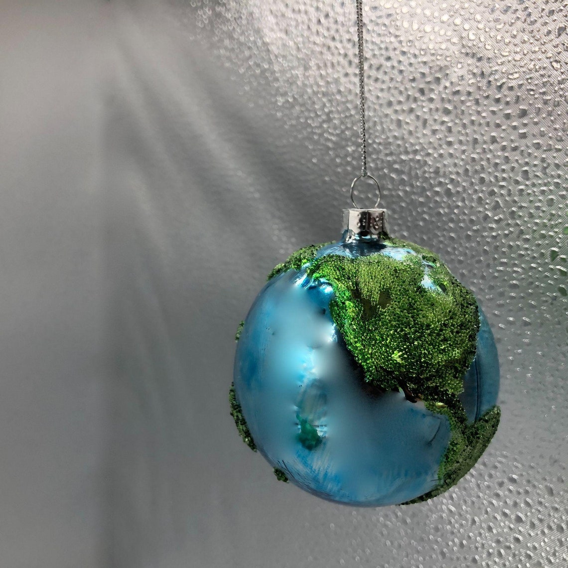 Planet EARTH Globe Christmas Ornament NWT Blue with glitter | Etsy